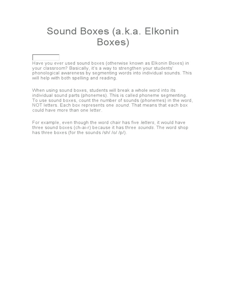 Sound Boxes (A.k.a. Elkonin Boxes) | PDF | Phoneme | Word