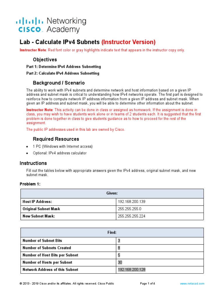 11.6.6 Lab Calculate IPv4 Subnets ILM | PDF | Ip Address | Internet Protocols