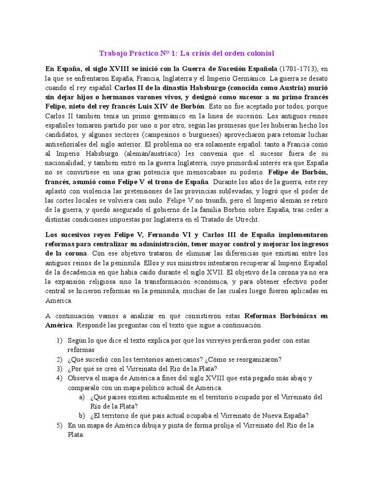 TP 1 La Crisis Del Orden Colonial | PDF | Imperio español | Santo ...
