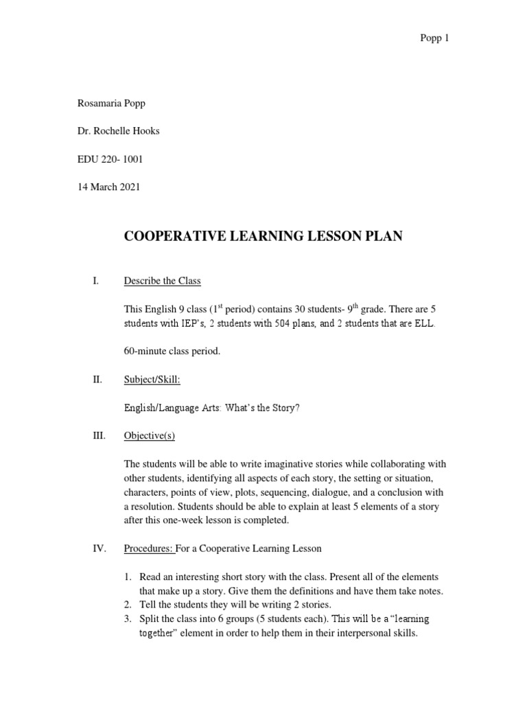 Edu 220 - Cooperative Learning Lesson Plan | PDF | Individualized ...