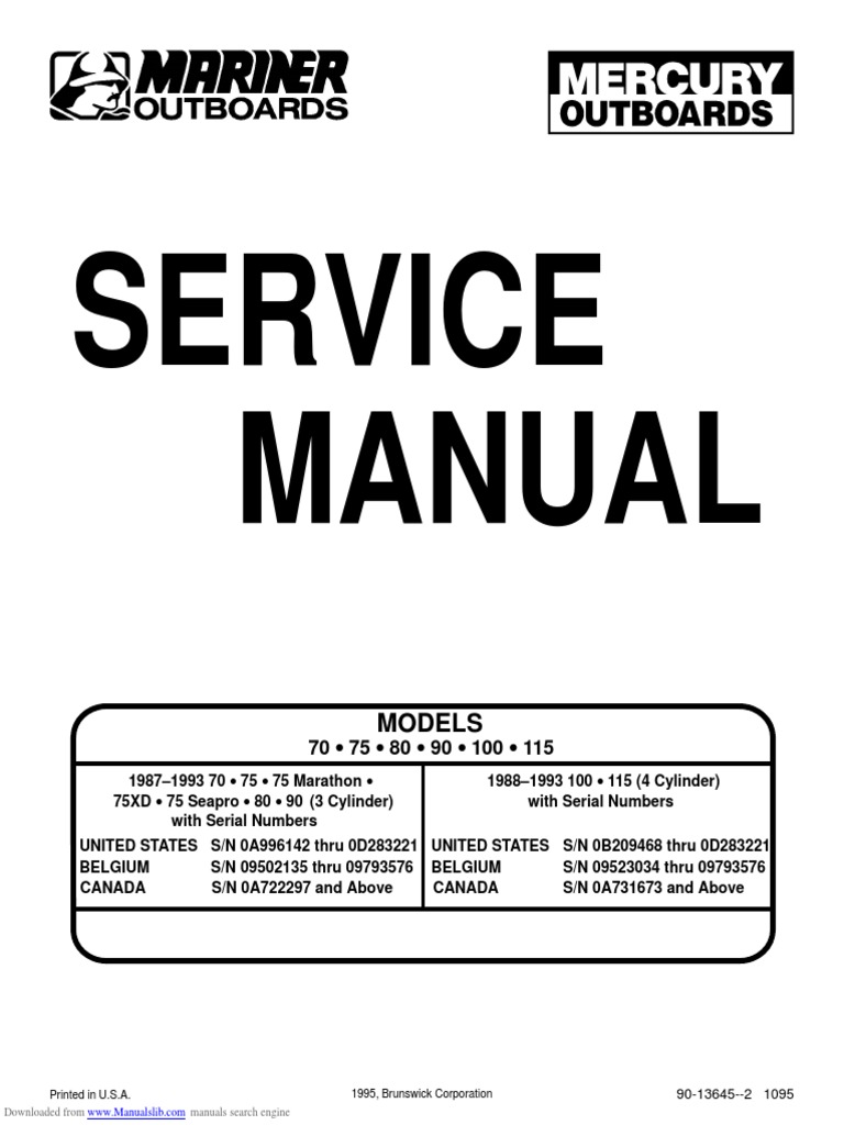 Mariner 115 HP Outboard Service Manual | PDF | Gasoline | Screw