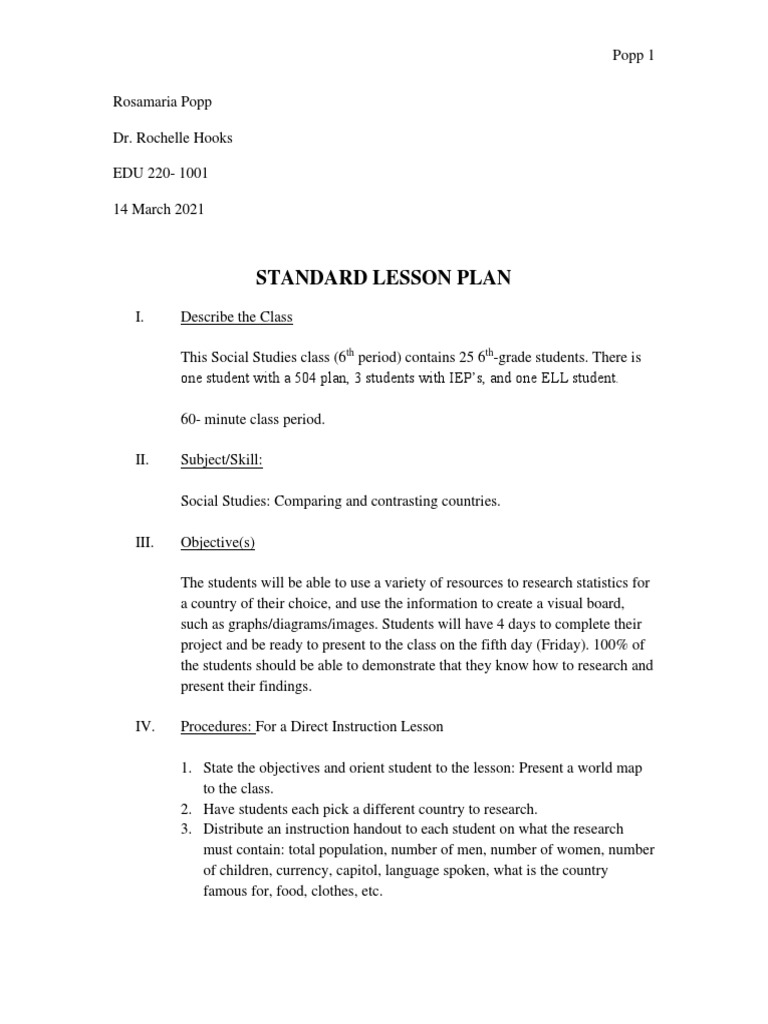 Edu 220 - Direct Instructional Lesson Plan | PDF | Lesson Plan | Teaching