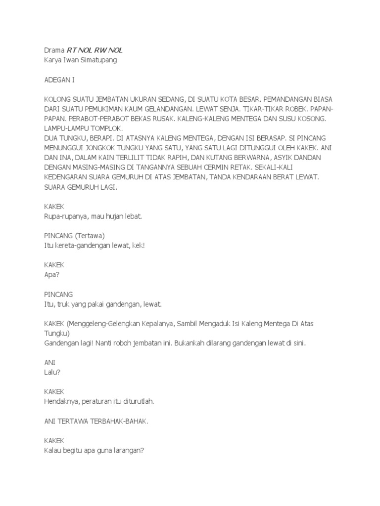 Drama RT NOL RW NOL Karya Iwan Simatupan | PDF