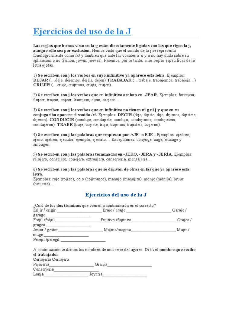 Ejercicios Del Uso de La G-J | PDF | Verbo | Gramática