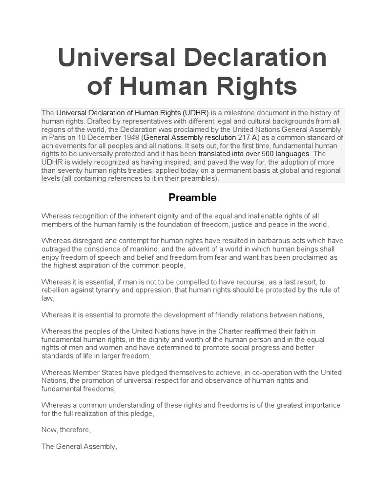 Universal Declaration of Human Rights | PDF | European Convention On ...