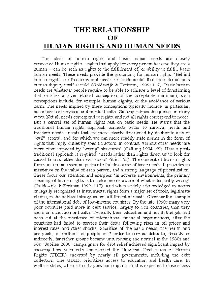 The Relationship Between Human Rights And Human Needs Pdf Rights