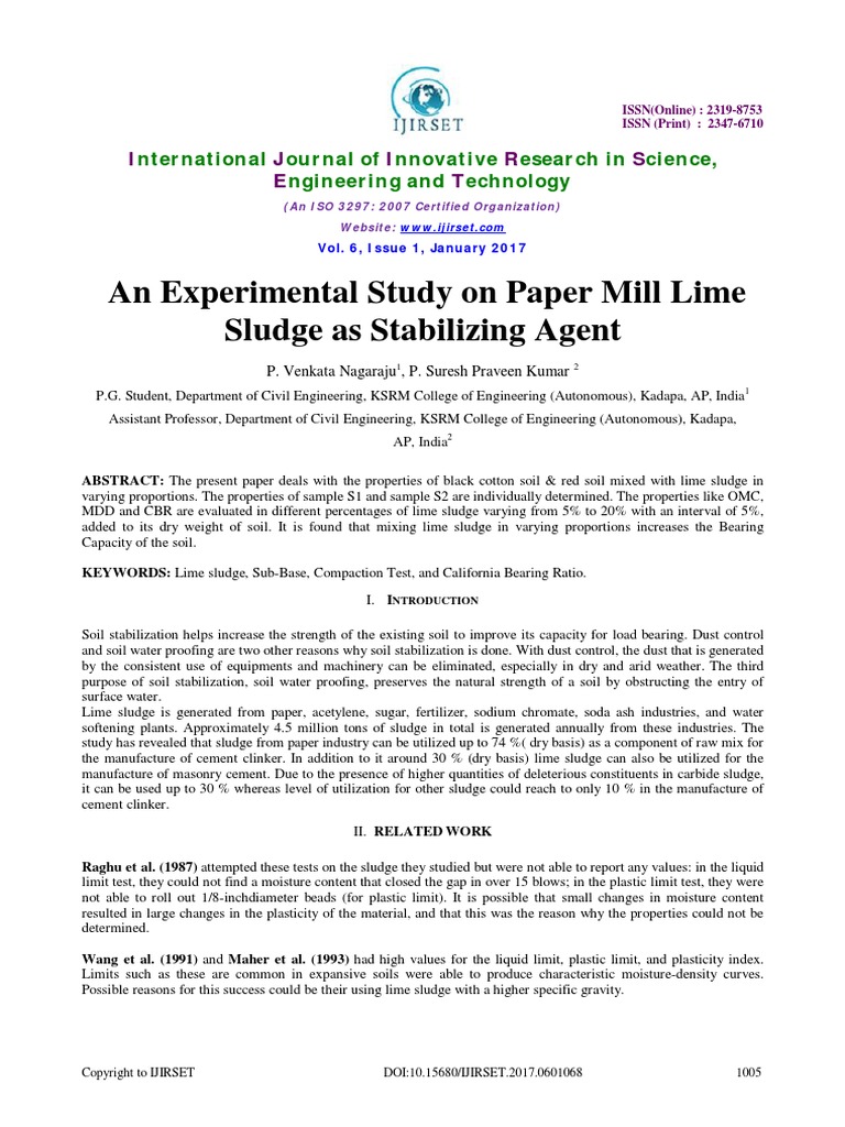 An Experimental Study On Paper Mill Lime Sludge As Stabilizing Agent ...