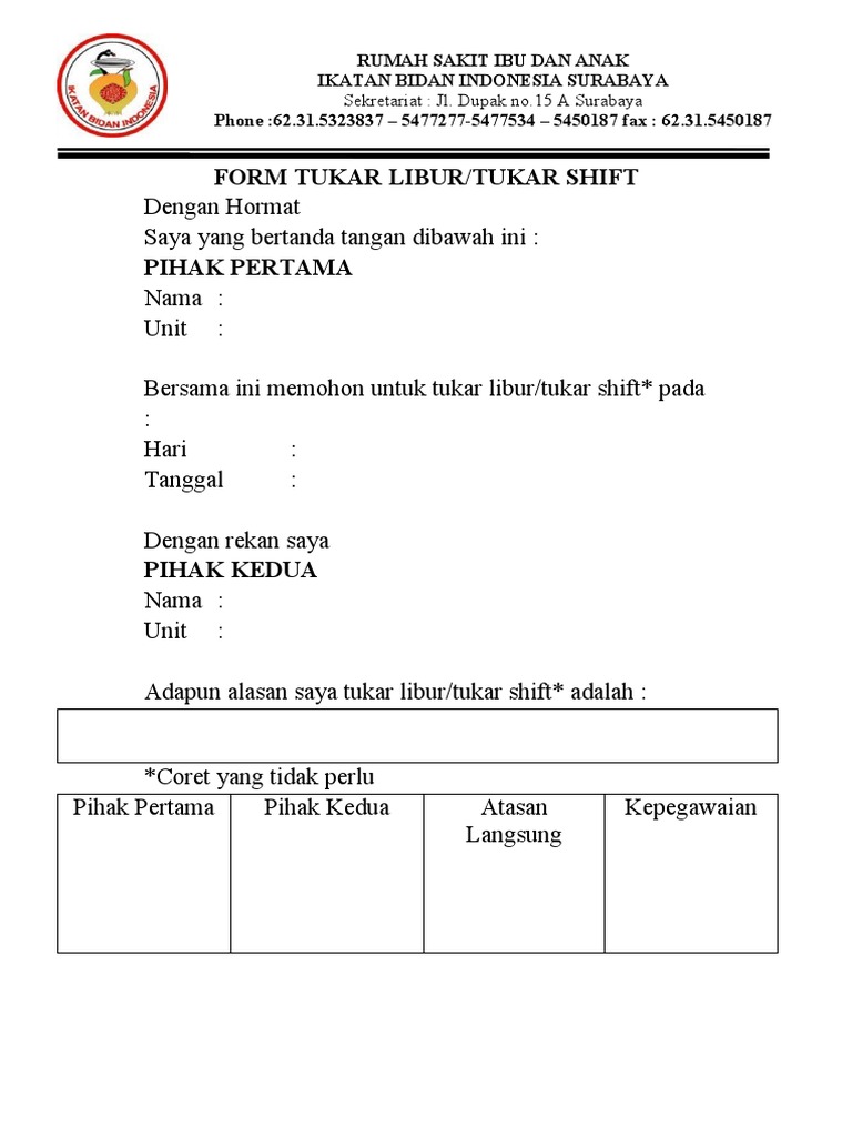 Form Tukar Libur Dan Tukar Shift | PDF