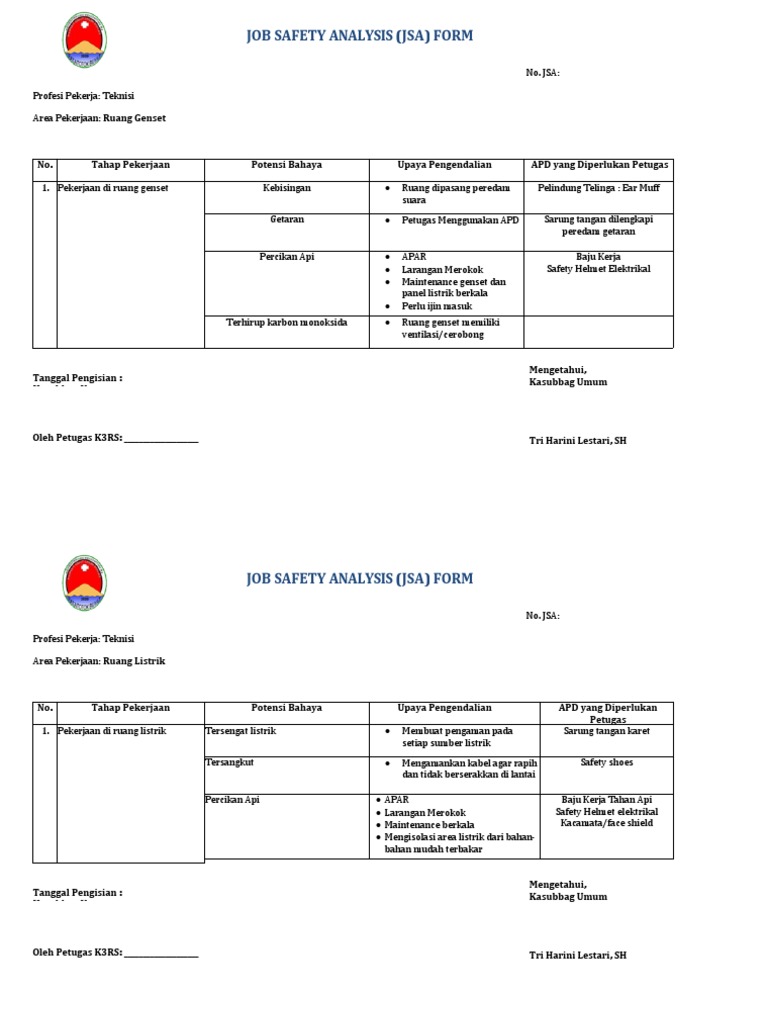 JOB SAFETY ANALYSIS JSA FORM Update | PDF