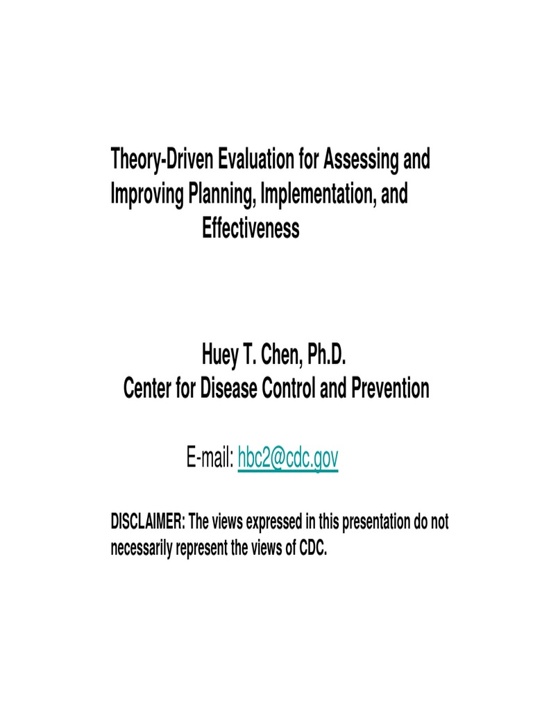 Theory-Driven Evaluation For Assessing and Improving Planning, Implementation, and Effectiveness ...