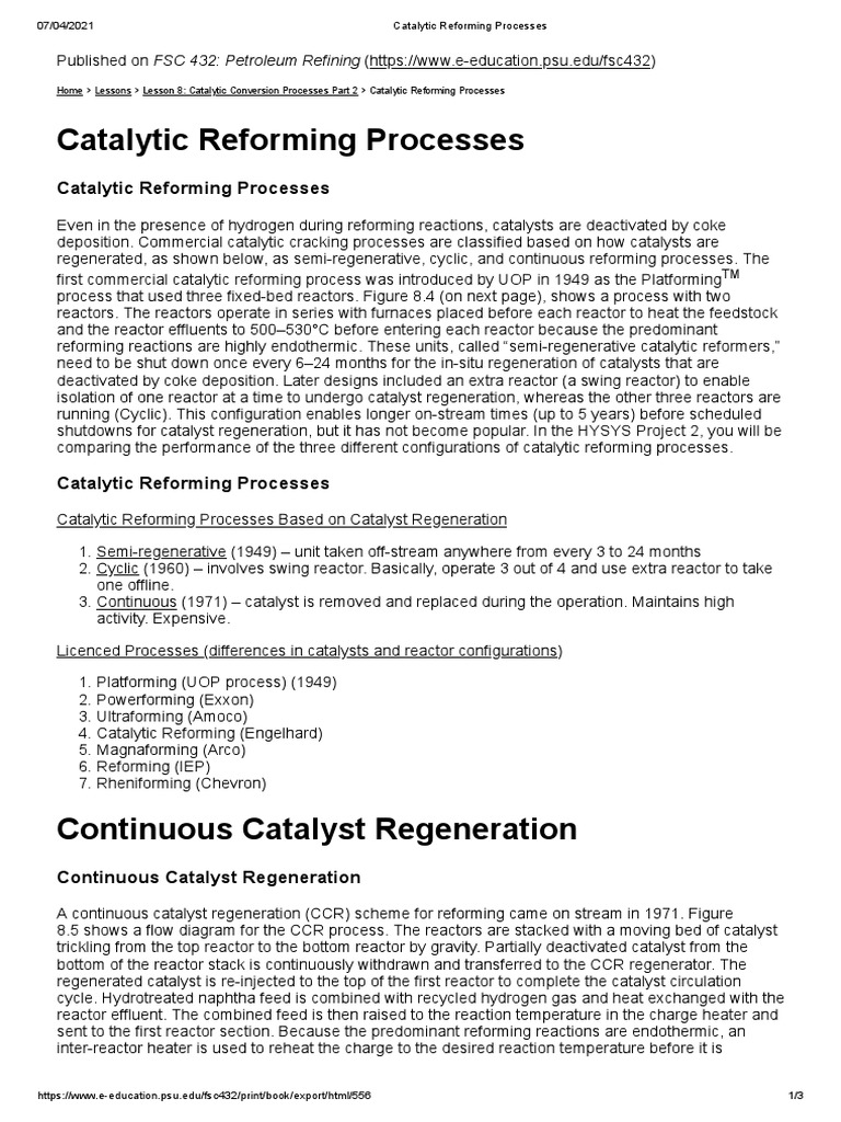 Catalytic Reforming Processes | PDF | Chemical Reactor | Catalysis