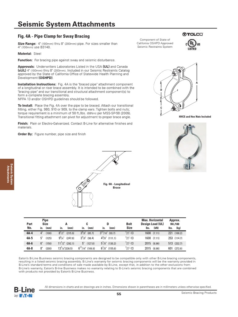 Pipe Clamp For Sway Bracing TOLCO | PDF | Pipe (Fluid Conveyance) | Screw