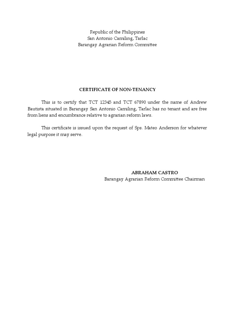 Certificate of Non-Tenancy Issuance | PDF