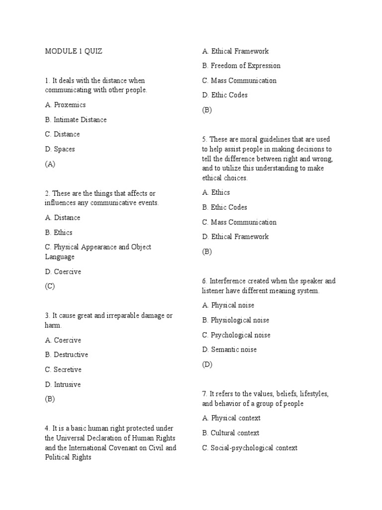 Module 1 Quiz | PDF | Interpersonal Communication | Communication