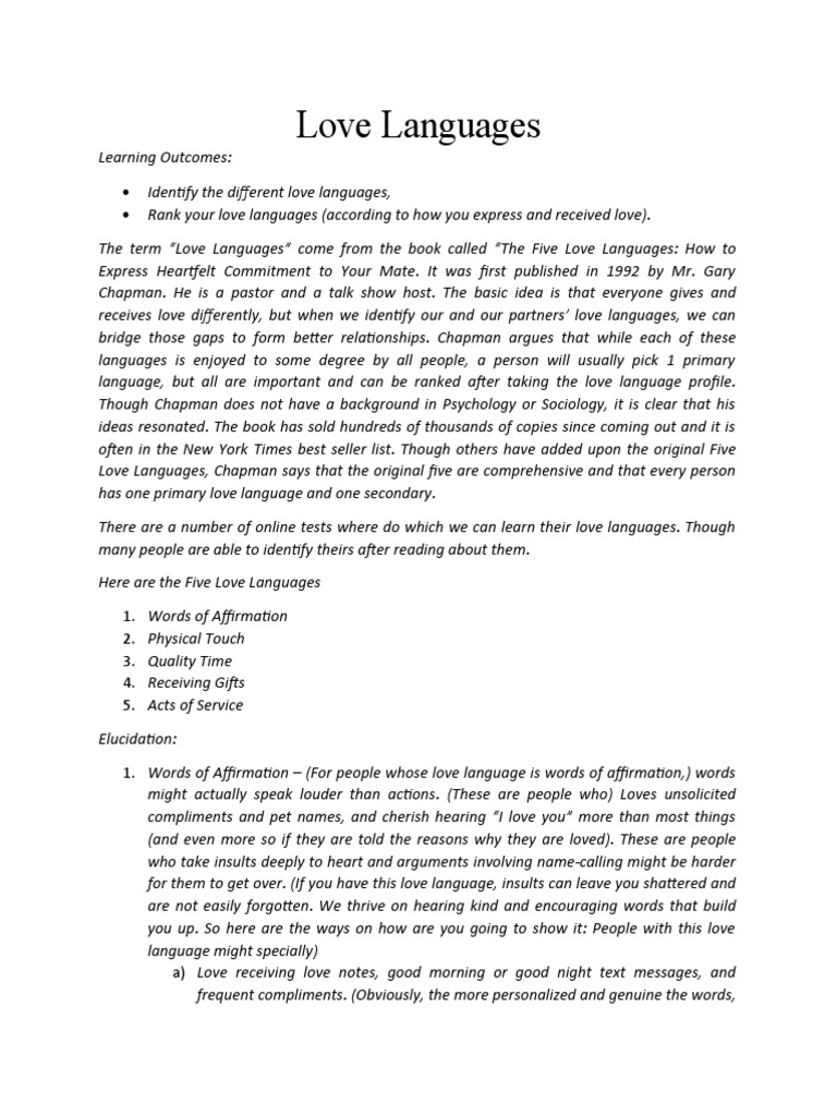 Love Languages Video Notes | PDF | Love