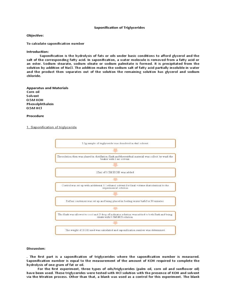Saponification of Triglycerides Analysis | PDF | Chemical Compounds ...