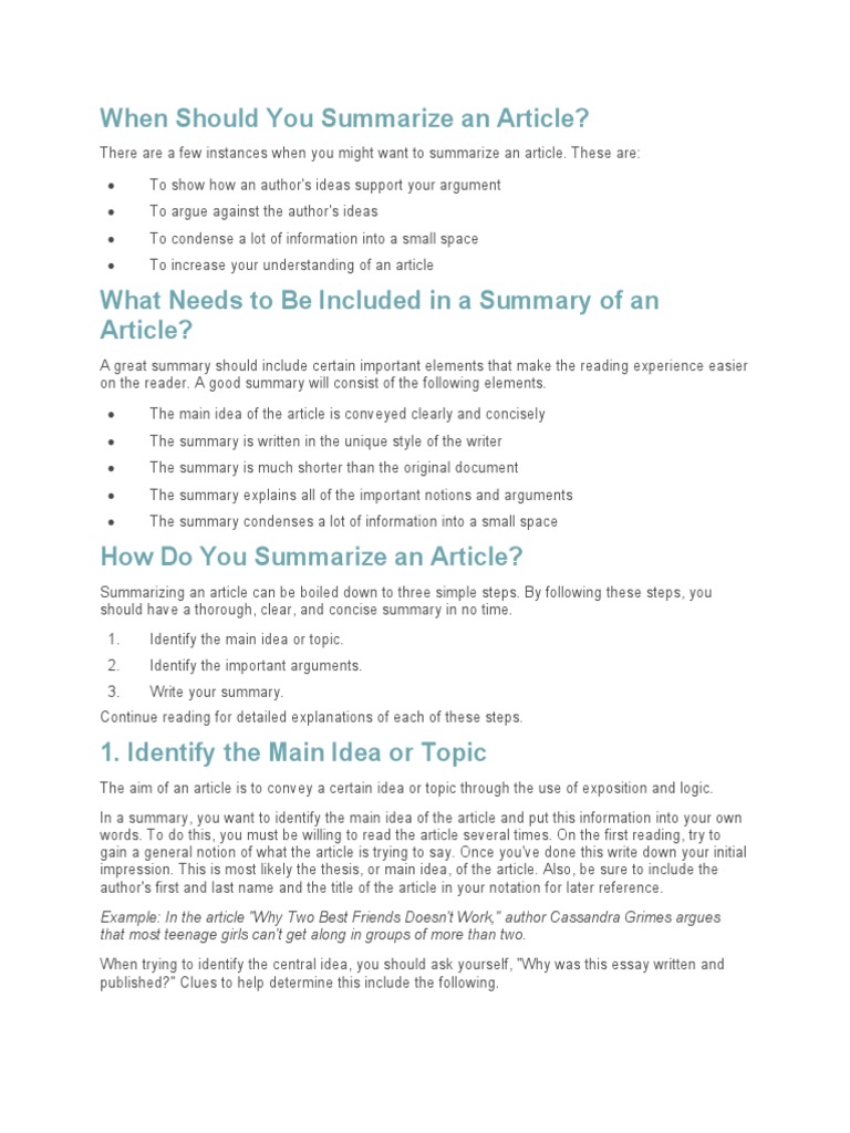 When Should You Summarize An Article? | PDF | Speed Reading | Essays
