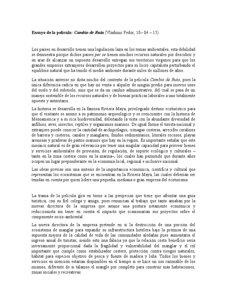 Ensayo de La Película-Cambio de Ruta | PDF | Sustentabilidad | Entorno ...