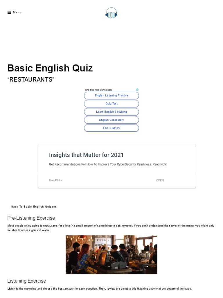Restaurants - Randall's ESL Cyber Listening Lab | PDF | Restaurants | Menu