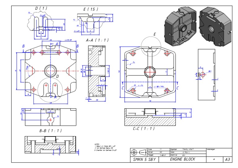 Notes: 1. Debur All Sharp 0.3 X 45 2. Not Defined Radius R5 3. Chamfer ...