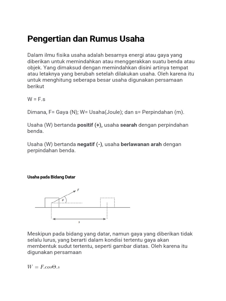 Pengertian Dan Rumus Usaha | PDF