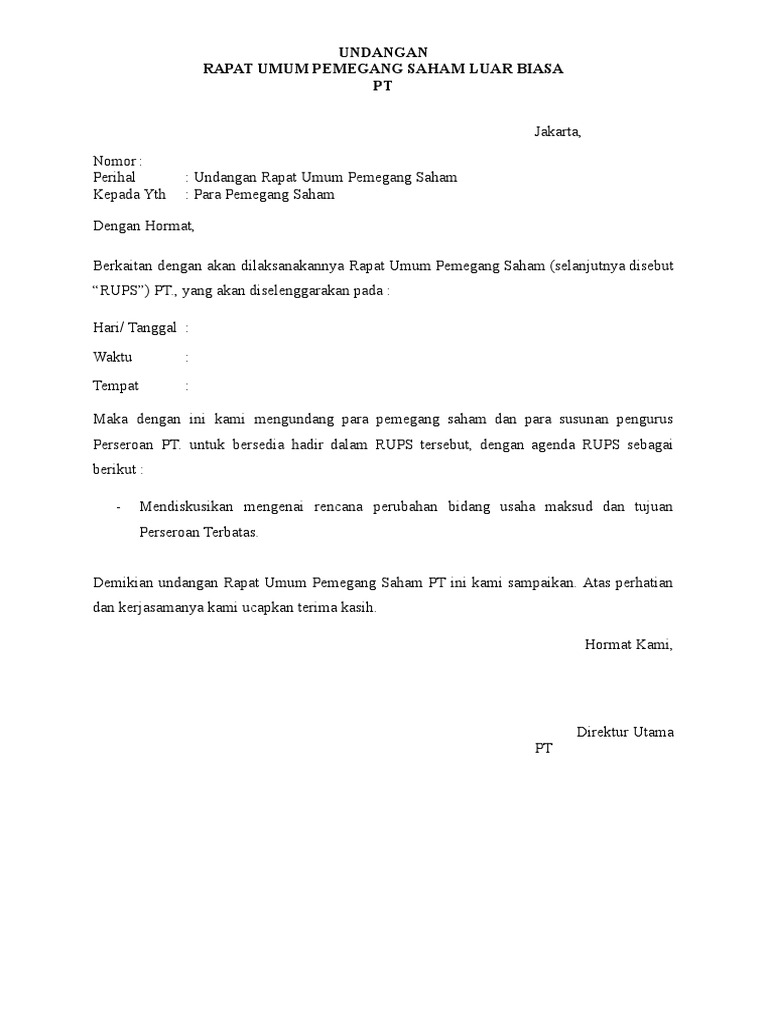 DRAFT MASTER - Undangan RUPS | PDF