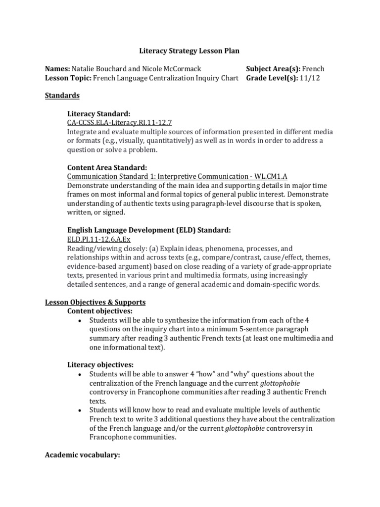 Literacy Strategy Lesson Plan 1 | PDF | Question | Literacy