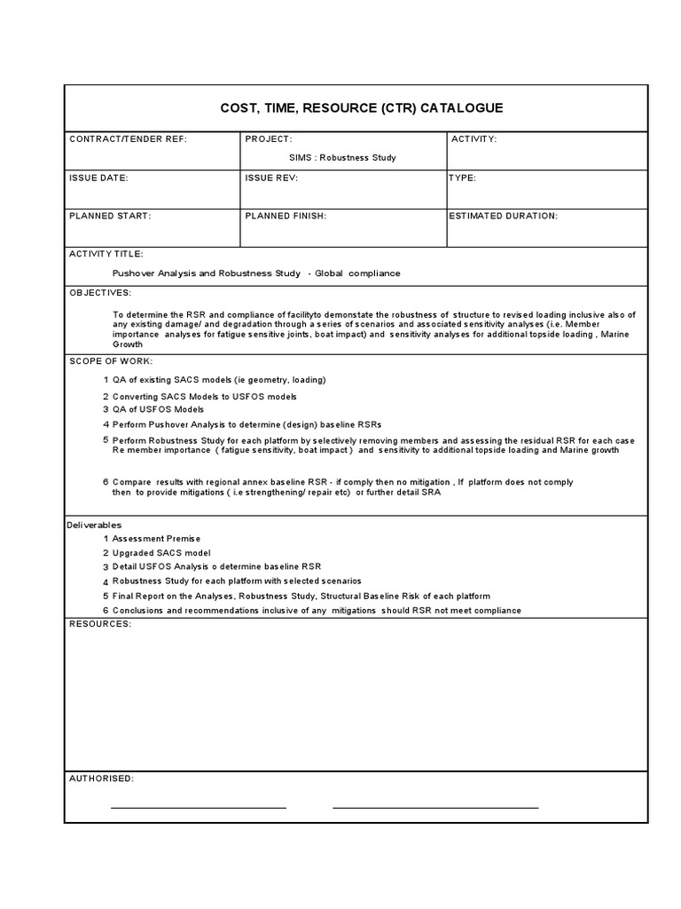 Cost, Time, Resource (CTR) Catalogue | PDF