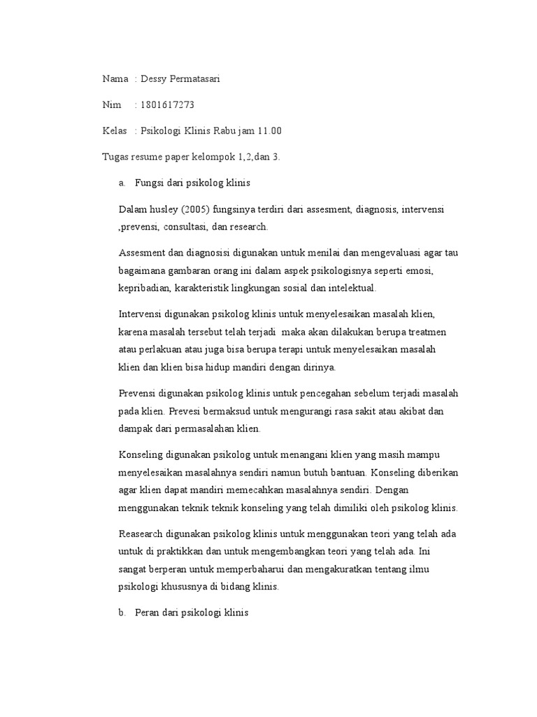 Resume Psikologi Klinis Pdf 