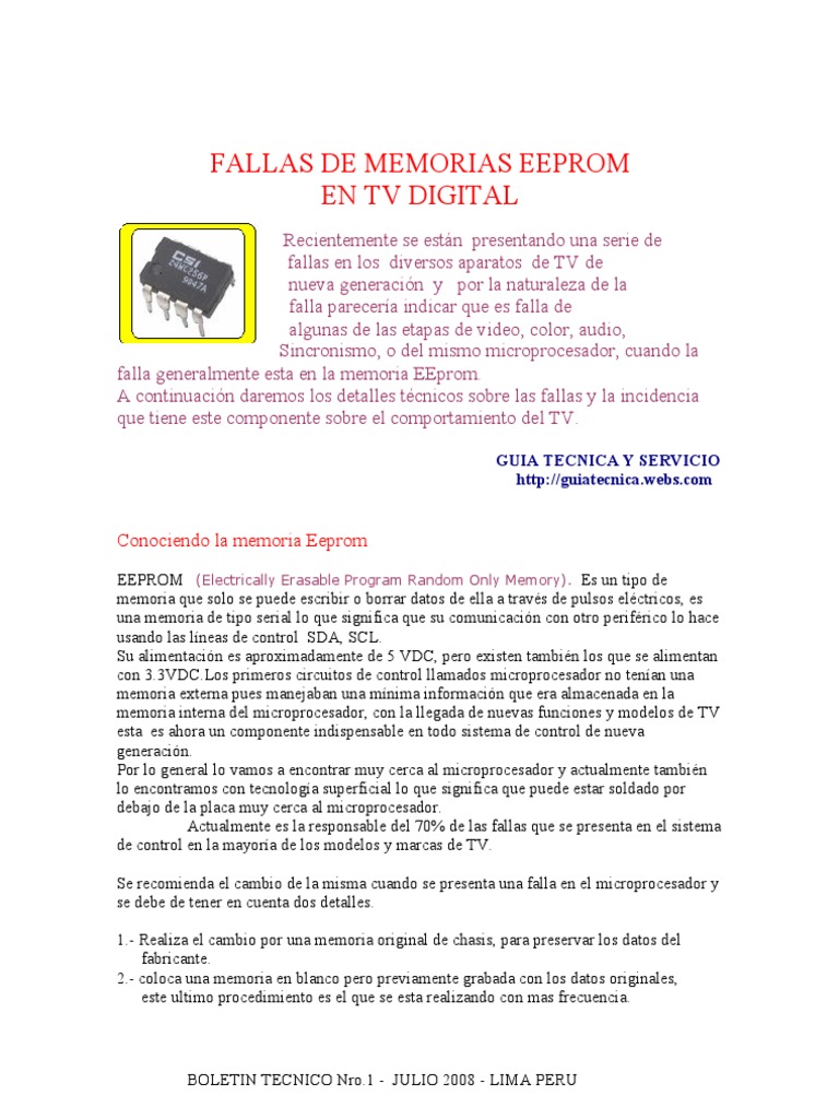 Boletin 1 - Fallas de Memoria Eeprom en TV Digital | PDF | Televisión | Almacenamiento de datos ...