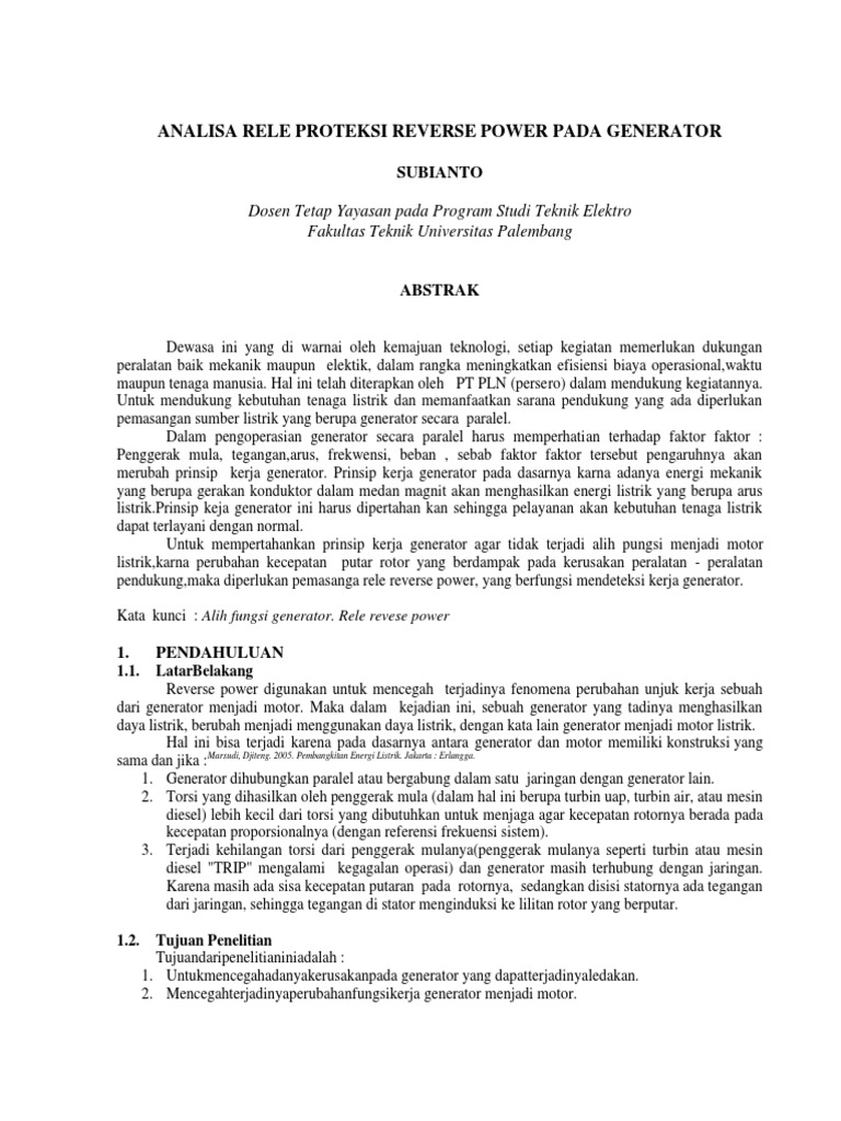 Analisa Rele Proteksi Reverse Power Pada Generator | PDF