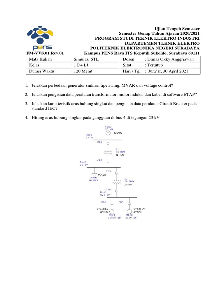 Soal UTS Simulasi Sistem Tenaga Listrik | PDF