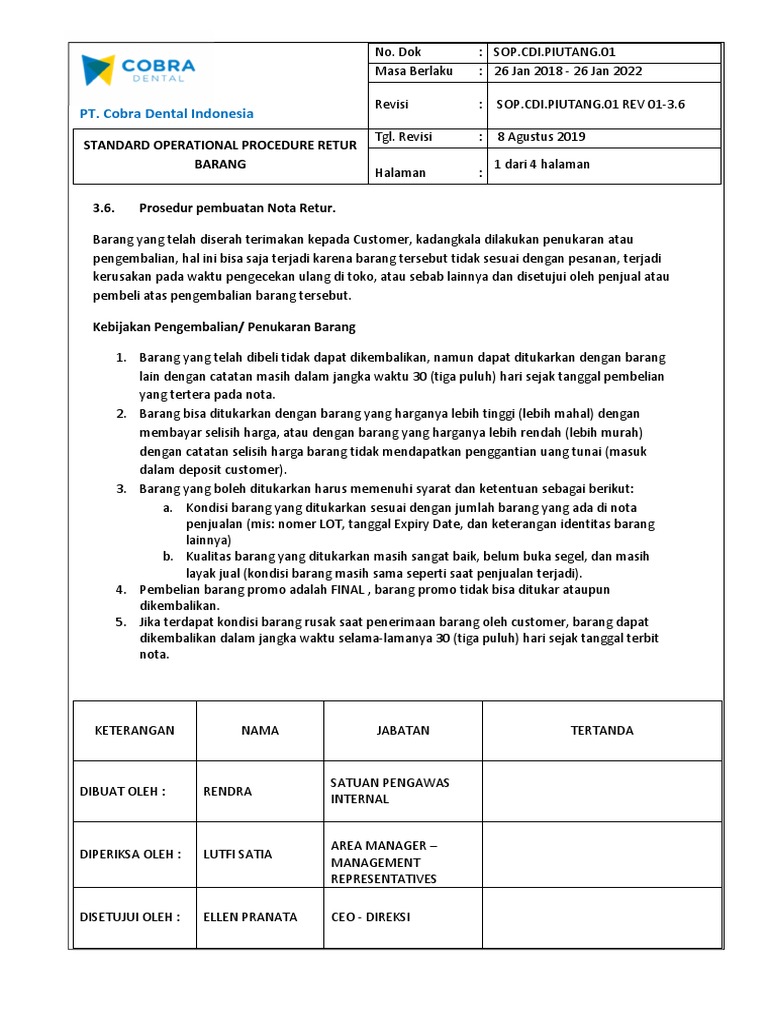 SOP Retur Barang | PDF