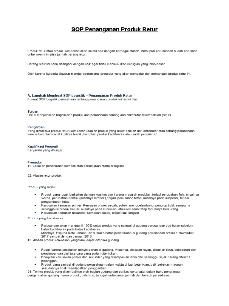 SOP Penanganan Produk Retur | PDF