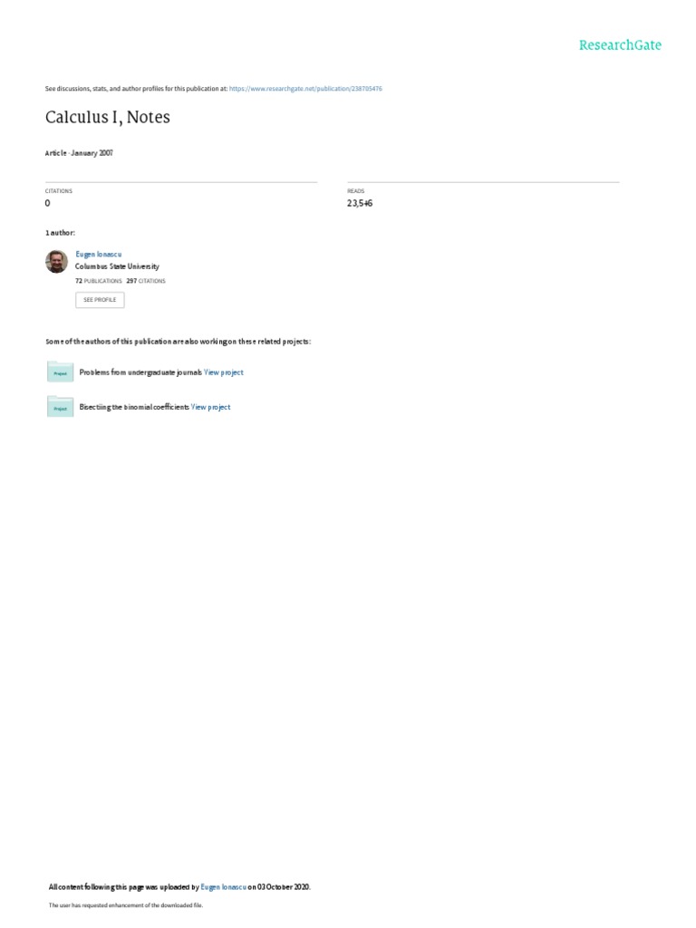 Calculus I, Notes: January 2007 | PDF | Trigonometric Functions ...