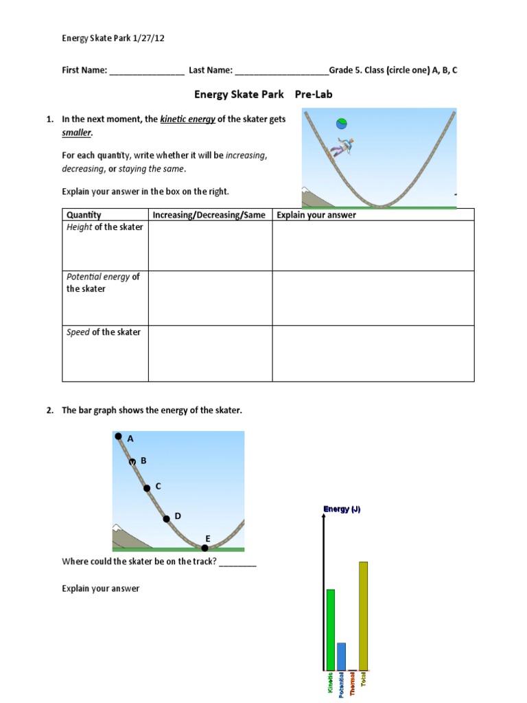 Energy Skate Park Pre-Lab: Smaller | PDF | Kinetic Energy | Friction