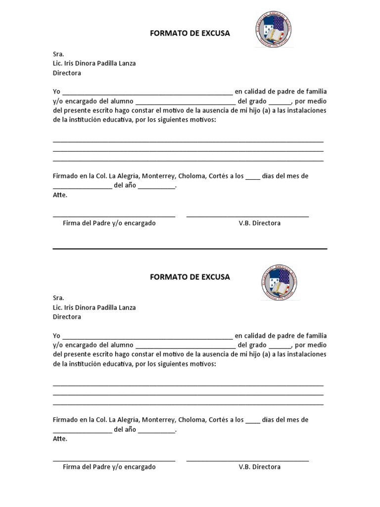 Formato de Excusa Formato de Excusa | PDF