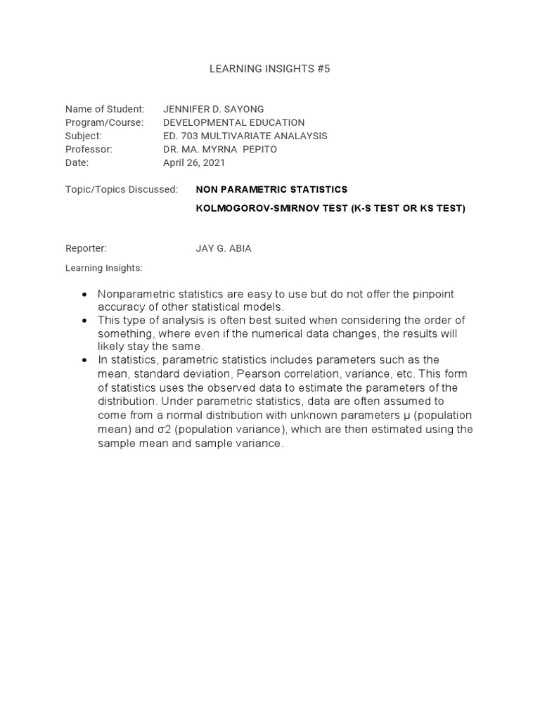 Learning Insights #5 | PDF | Student's T Test | Statistics