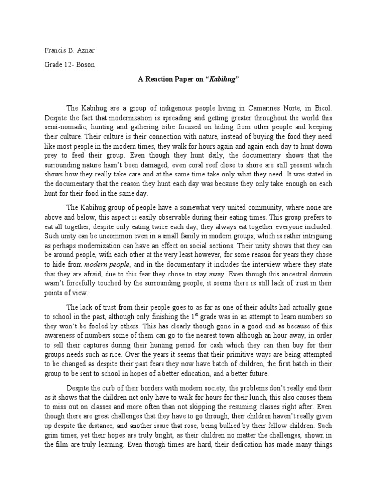 A Reaction Paper On "Kabihug" | PDF | Foods
