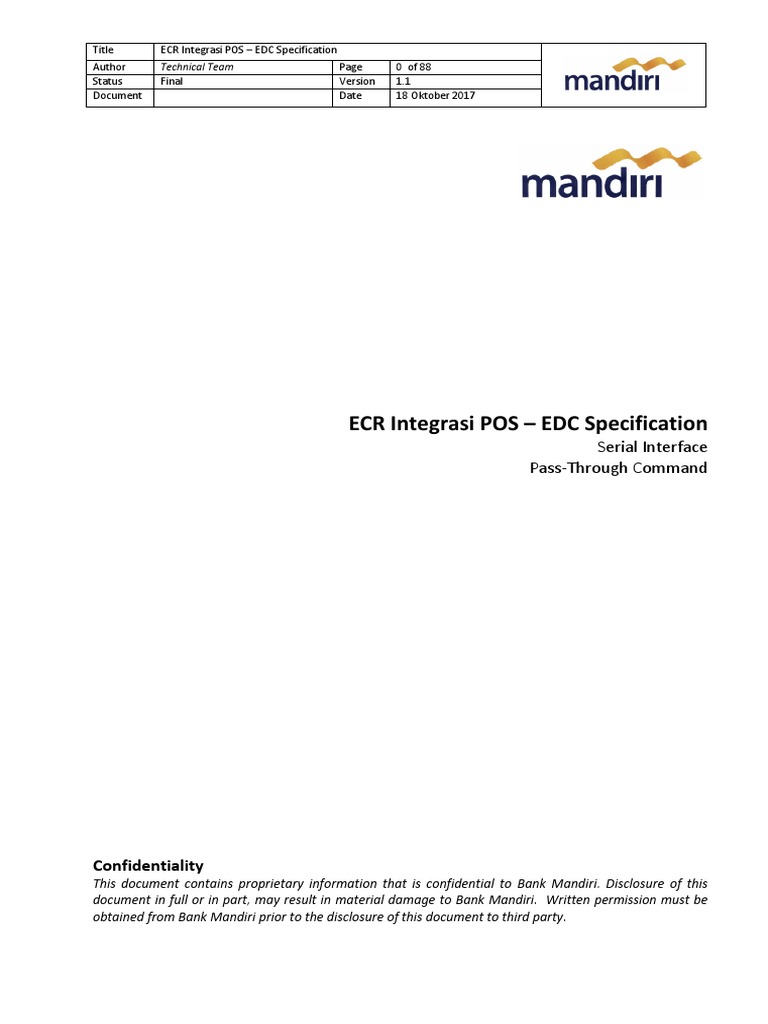 ECR POS-EDC Integration Specification | PDF | Renminbi | Point Of Sale