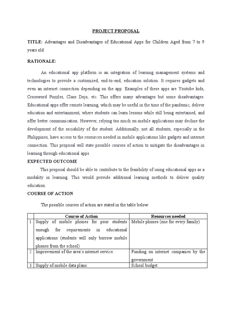 Project Proposal TITLE: Advantages and Disadvantages of Educational ...