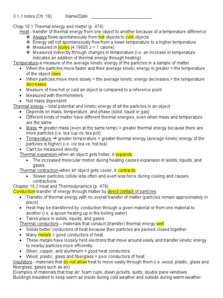 3 1 1 Teacher Notes CH 16 | PDF | Heat | Heat Transfer