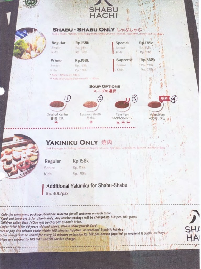 Menu Shabu Hachi | PDF