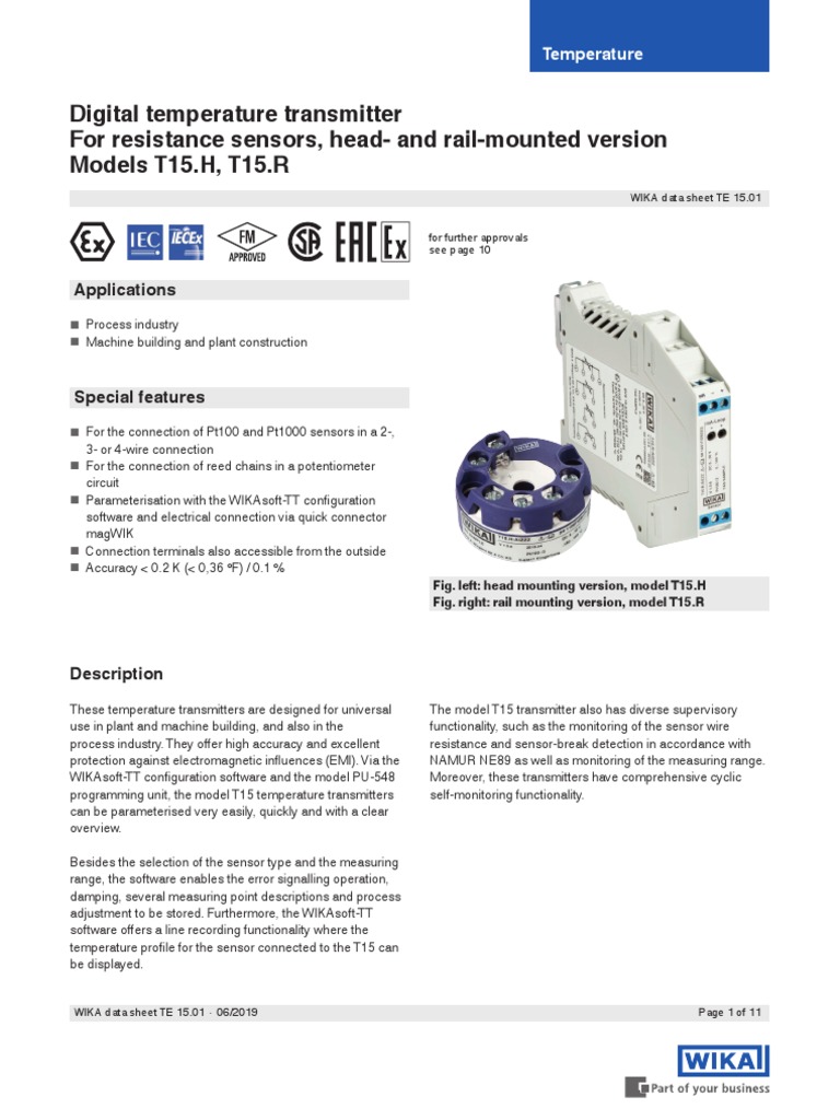 Digital Temperature Transmitter For Resistance Sensors, Head-And Rail ...