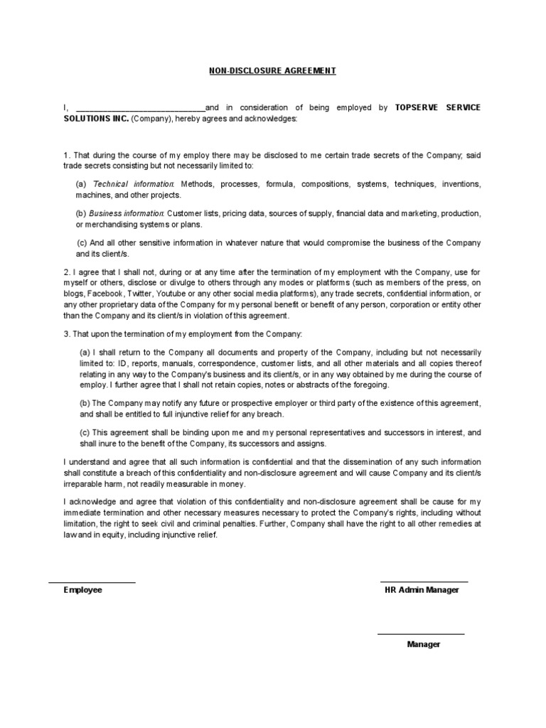 Protecting Sensitive Company Information: A Non-Disclosure Agreement ...