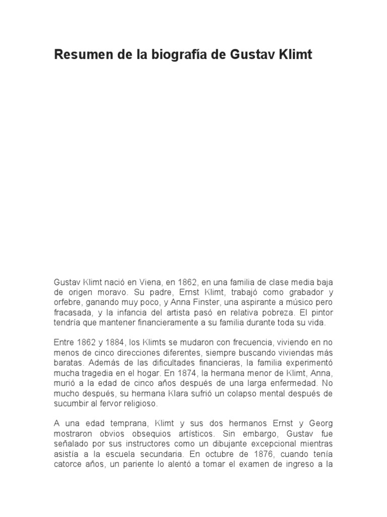 Biografía de Gustav Klimt: El Pintor del Beso | PDF | Gustav Klimt ...