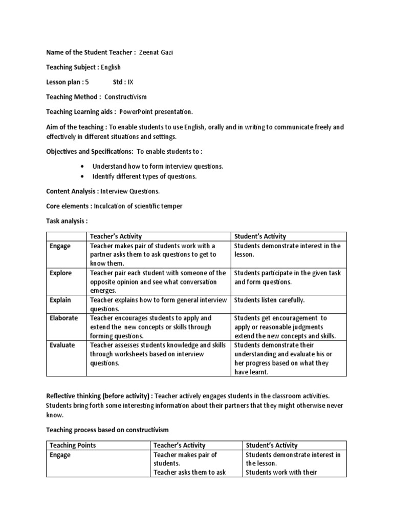 Interview Questions Lesson Plan | Download Free PDF | Lesson Plan ...