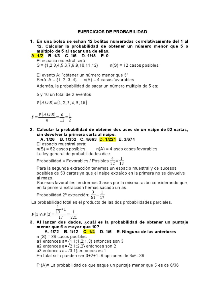 EJERCICIOS DE PROBABILIDAD Resuelto | PDF | Probabilidad ...