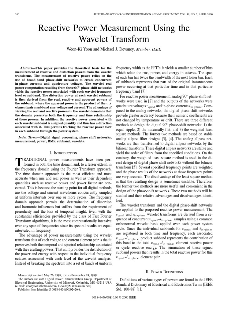 Reactive Power Measurement-2000 | PDF | Ac Power | Wavelet