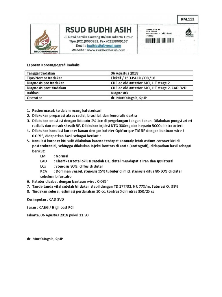 Laporan Koroangiografi CAD 3VD | PDF